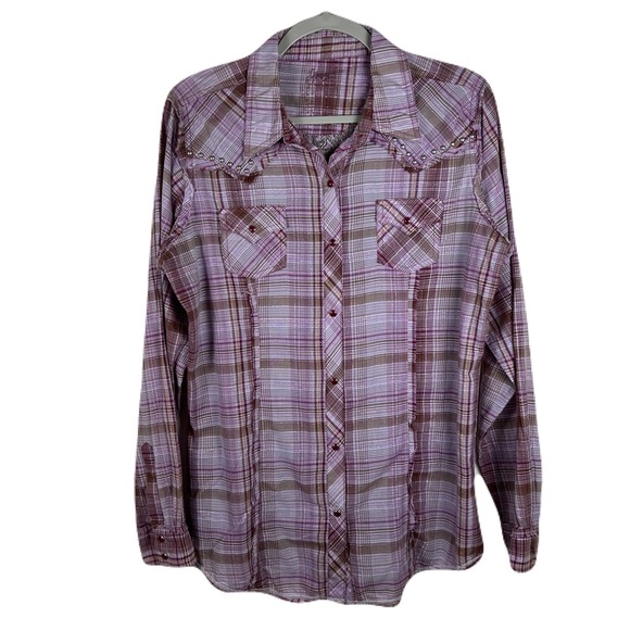 Wrangler | Tops | Twenty X Womens Sz L Western Purple Plaid Wmetallic ...